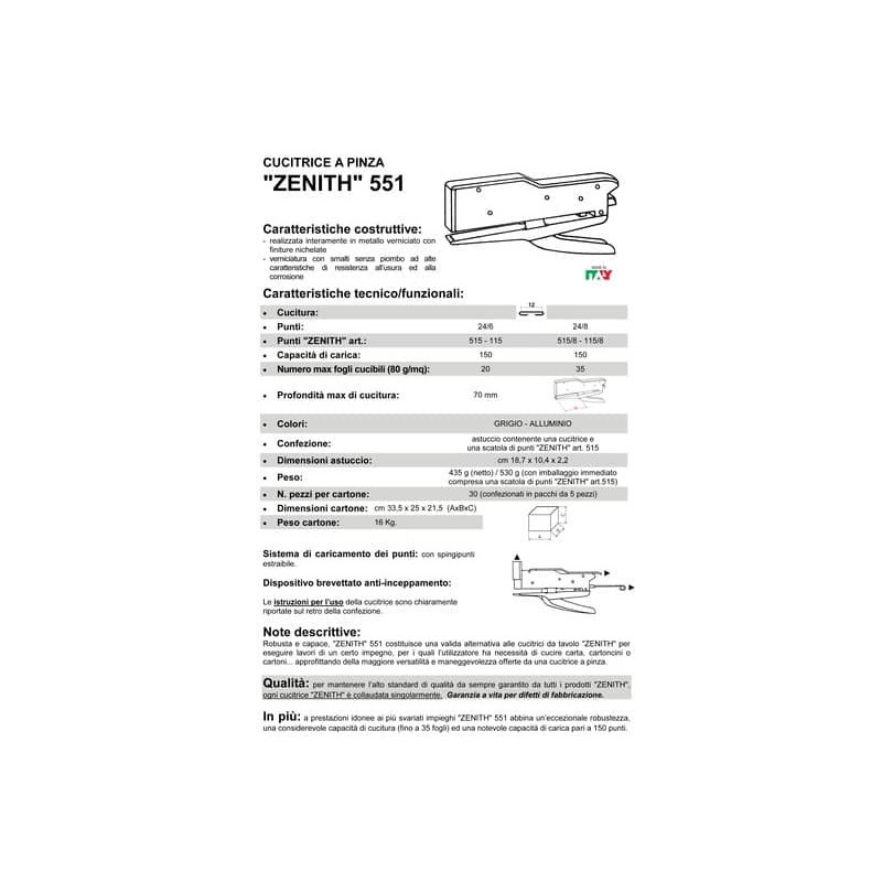 Cucitrice a pinza ZENITH 551 alluminio 0205511047